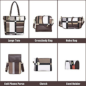 OTMIPIML Purses and Handbags for Women Synthetic Leather Tote Crossbody Bags Satchel Purses Set 6pcs (A-Brown)