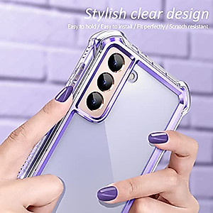 Dexnor Compatible with Samsung Galaxy S21 Plus Case with Screen Protector Electroplated Frame Clear Back Cover Rugged 360 Full Body Protective Shockproof Heavy Duty Bumper for Women -Metallic Purple