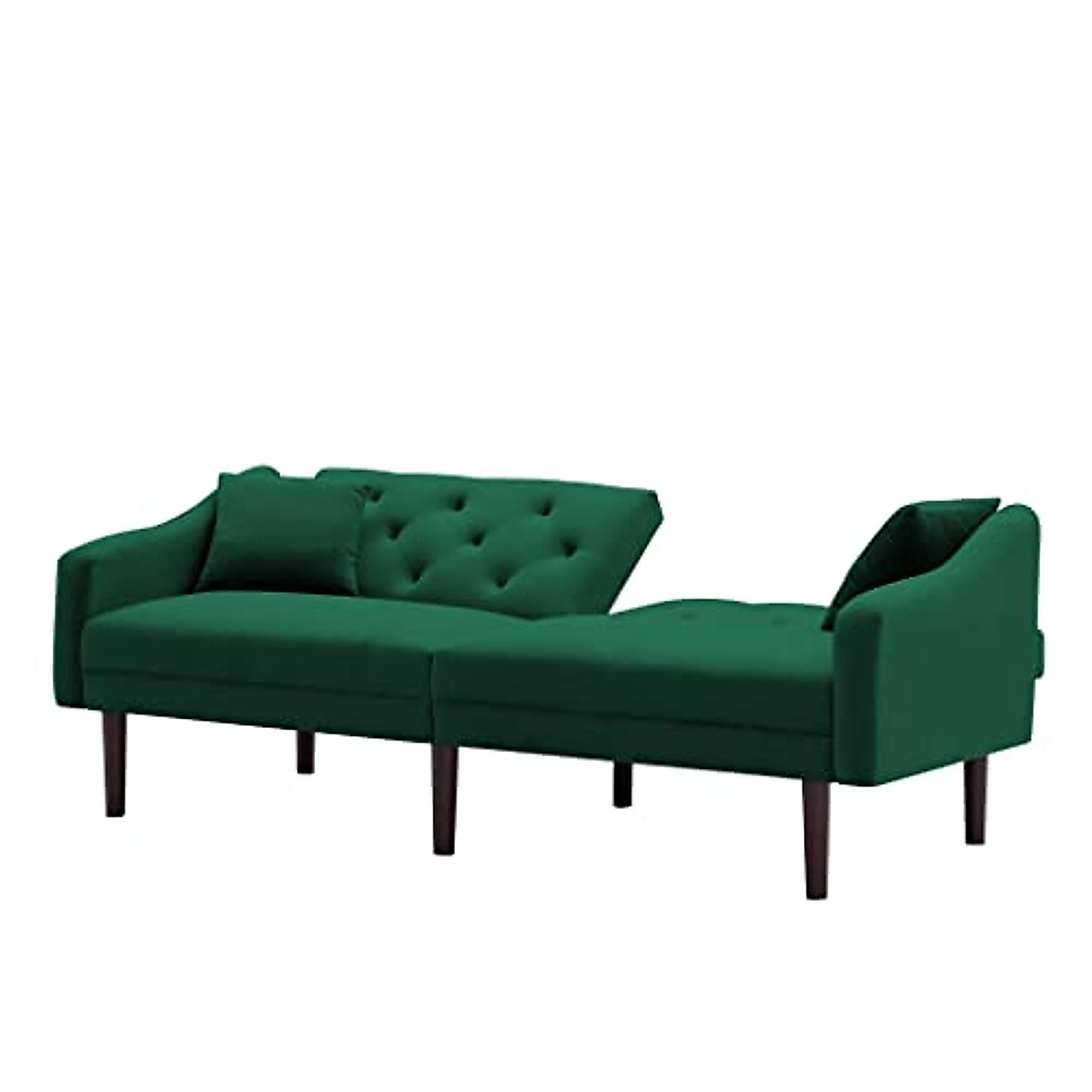 OYN Modern Velvet Upholstered Futon Sofa (72.8”x31.1”x30.3”H), Longer Loveseat Convertible Sleeper Couch Bed for Living Room Apartment Small Space Furniture Sets with 2 Pillows,Green