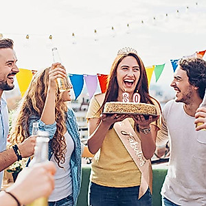 CIEHER 30th Birthday Crown + 30th Birthday Sash + Pearl Pin Set, 30th Birthday Decorations for Women 30th Birthday Gifts for Her 30 Cake Topper 30th Birthday Tiara Happy 30th Birthday Party Rose Gold