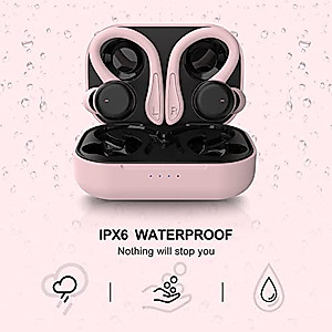 Pink Over the Ear Wireless Earbuds with Earhooks Bluetooth Earbuds with Ear Hook Workout Running Sport Headphones Waterproof Ear Buds Small Mini Earphones Noise Cancelling Headset with Microphone