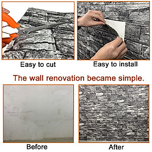 10PCS 3D Wall Panels Peel and Stick 3D Brick Wallpaper Peel and Stick Faux Stone Wall Panel Foam Brick Self-Adhesive Wallpaper (Black,10pcs)