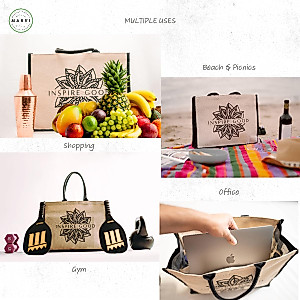 MARVI TOTE BAG - Juco/Burlap Shopping, Beach, Travel Bag, Gift | Eco-friendly, Reusable | Cotton Mesh Drawstring Grocery Bags (1 Pack)