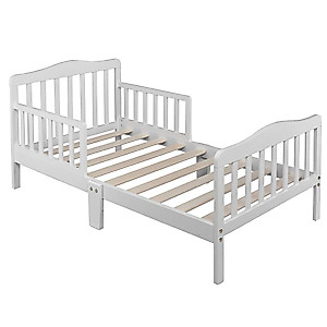 Ochine Toddler Bed Frame Kids House Bed Multifunctional Solid Wood Kids Bed Classic Wooden Children Bed Frame Toddler Beds Wooden Kids Bed Frame with 2 Side Guardrails for Kids, Teens, Girls, Boys