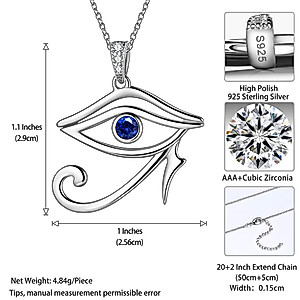 Ancient Egyptian Eye of Horus Necklace Blue Horus Eye of Ra Pendant Necklace for Women 925 Sterling Silver Third Eye Symbol of Protection Necklace Royal Power Amulet Jewelry Gifts for Christmas FP11W
