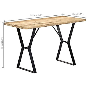 Tidyard Dining Table 47.2 x 23.6 x 29.9 Inch Solid Mango Wood Wooden Dinner Table Iron Legs Brown for Kitchen, Bistro, Home Furniture