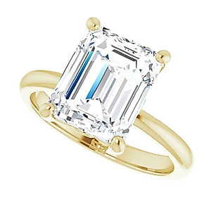 10K Solid Yellow Gold Handmade Engagement Ring, 4 CT Emerald Cut Moissanite Diamond Solitaire Wedding/Bridal Rings for Women/Her, Minimalist Anniversary Ring Gifts (8.5)