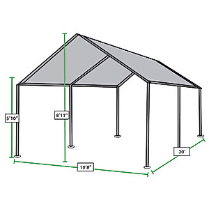 King Canopy Original 10-Feet by 20-Feet, 1 3/8-Inch Steel Frame, 6-Leg, Carport, Grey, KMK1PCS