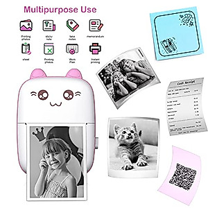 Mini Printer Portable, Pocket Thermal Printer, Inkless Printers for iOS and Android with 7 Rolls of Printing Paper in for Photos, Office Receipts, QR Codes, Labels, Notes(Pink)