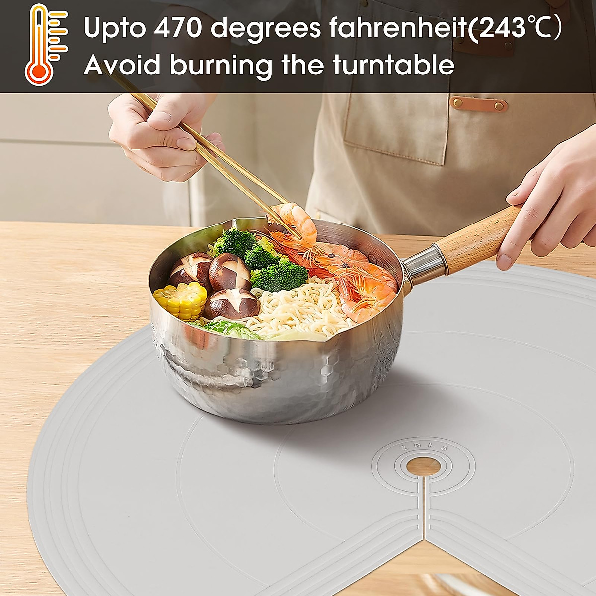 ZDLS Lazy Susan Shelf Liner,Silicone Lazy Susan Liners for Dual Tier Pie Cut Lazy Susan Organizer,Non-Slip Thermal Protection Lazy Susan Mat 2 PCS (Gray, 28")