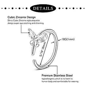 Anicina Nose Rings 18G Nose Rings Hoops Surgical Steel Nose Piercing Kit L Shape Nose Studs for Women CZ Heart Moon nose piercings Silver Nose Piercing Jewelry