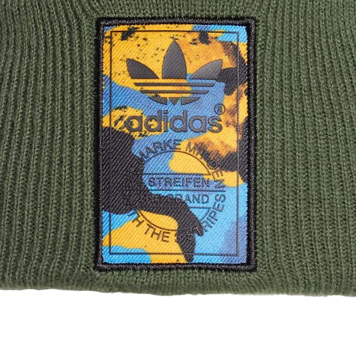 adidas Originals Camo Logo Cuff Fold Beanie, Green Oxide/Collegiate Gold, One Size