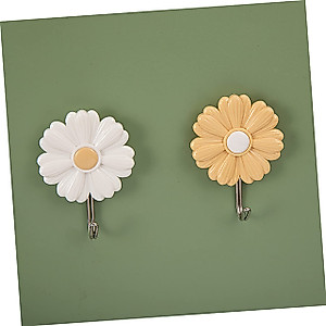 Parliky 4Pcs Decorative Daisy Adhesive Wall Hooks Strongly Adhesive Punch Hangers for Clothes Hats Towels Cute Wall Mounts for Home Decor