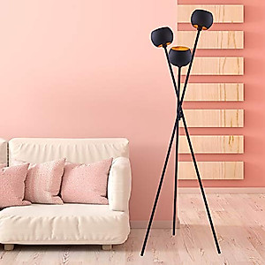 Archiology Black Modern Floor Lamp ，with 3 Matte Black Globe Head and Interwining Tripod Legs-Metal Tripod Floor Lamp for Mid-Century Living Room and Bedroom