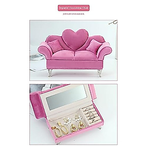Mini Pink Travel Jewelry Box Sofa Single/Double People Heart Shape Armchair Openable Jewelry Organizer Box Necklace Earrings Ring Box for Girls Women (Pink Concubine Chair, 15cm*24cm*9.5cm)