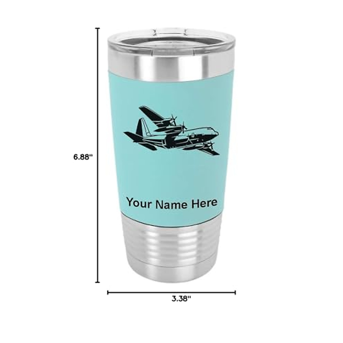 LaserGram 20oz Vacuum Insulated Tumbler Mug, Cargo Airplane, Personalized Engraving Included (Silicone Grip, Teal)