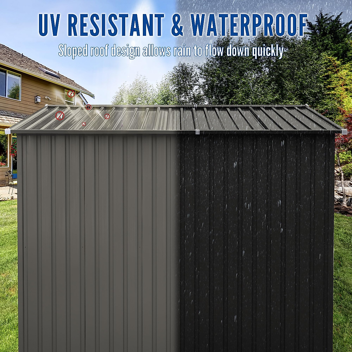 MIRAFIT Storage Shed 8x10 Ft, Outdoor Storage Cabinet Galvanized Steel Sheds with Sliding Door, Garden Metal Shed for Tool, Bike, Lawn Mower, Backyard, Patio,Olive Gray