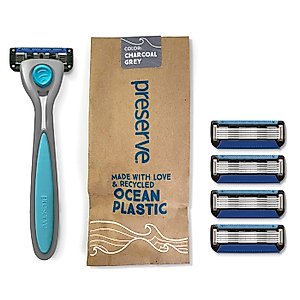 Preserve POPi Shave 5 Razor System Made with recycled Ocean Plastic, Charcoal Grey and Preserve POPi Shave 5 Replacement Cartridges for Preserve POPi Shave 5 Razor (4 Count) Bundle