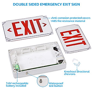 LEONLITE LED Exit Sign, Wet Location Exit Sign with Battery Backup, UL Listed, Outdoor Hardwired Exit Light with Double Sided, AC 120/277V, Weatherproof Emergency Exit Sign, Red, Pack of 2