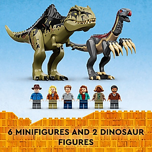 LEGO Jurassic World Giganotosaurus & Therizinosaurus Attack 76949 with 2 Dinosaur Toy Figures, ATV Car, Helicopter & Garage, Gifts for Kids, Boys and Girls