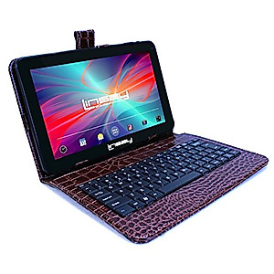 LINSAY 10.1" Quad Core 2GB RAM 32GB Android 11 Tablet with Brown Crocodile Style Keyboard
