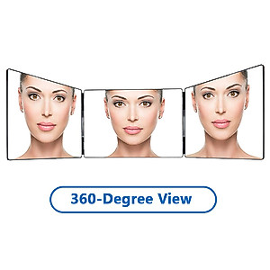 XKWL Portable 3 Way Trifold Mirror, 360° Barber Mirror for Hair Cutting,Hair Styling, Shaving, Grooming, Dye Hair and Makeup with Adjustable Height Brackets, Good for Travel Home Bathroom