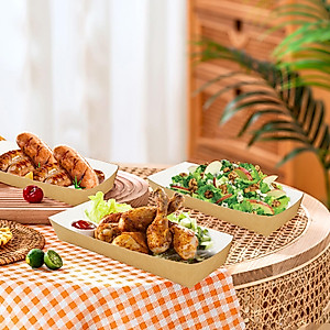 YOUNTHYE 200PCS 8 Inch Hot Dog Trays Disposable Paper Food Boats Brown Food Hotdog Trays for Food Take Out Kraft Paper Serving Tray for Party Snacks,Nachos,Hot Dogs Boats BBQ