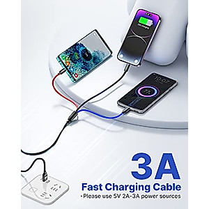 Multi Charging Cable, Multi Charger Cable Nylon Braided 3 in 1 Charging Cable Multi USB Cable Fast Charging Cord with Type-C, Micro USB and IP Port, Compatible with Most Phones & iPads (2 Pack 4FT)