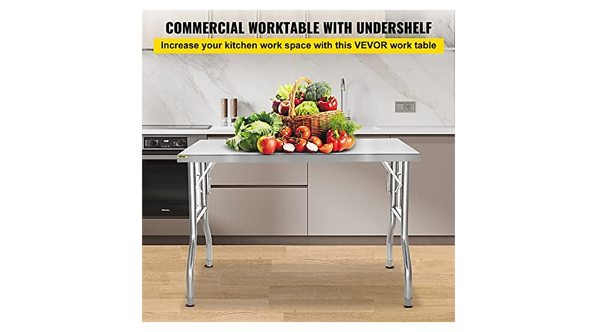 Heavy-Duty VEVOR Folding Commercial Prep Table | Portable Stainless ...