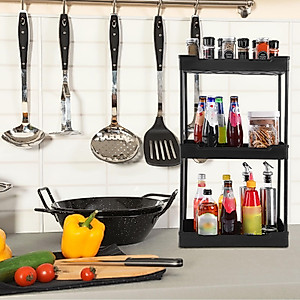 Thyle 4 Pack Slim Storage Cart 4 Tier Rolling Cart Organizer Bathroom Storage Cabinet Mobile Shelving Unit Rolling Utility Cart with Wheels for Kitchen Bathroom Laundry Office Narrow Places, Black