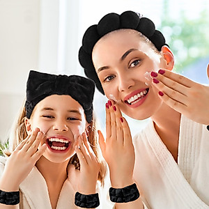 WSICSE Spa Headband for Face Washing, Skincare Headbands and Wrist Washband Set Soft Makeup Headband for Skin Care, Makeup Removal Face Wash Headband for Teen Girl Gifts