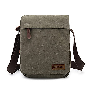 Sechunk Middle Vintage Canvas Messenger Cross body bag Shoulder bag (Green, middle)