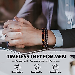 Honaoymd To My Son Braided Leather Bracelet"I Will Always Be With You" Men Double Row Magnetic Closure Personalized Bracelets，Wristband Bracelet，Mens Leather Rope Bracelet Holiday Gift