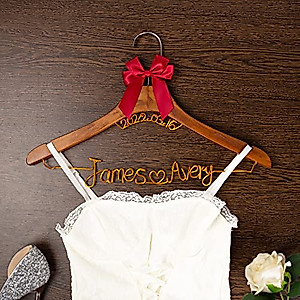 Joyforisa Bridal Hanger with Bow-Knot, Custom Name Wedding Hanger, Personalized Date Bride Hanger, Wooden Hangers for Wedding Dress, Wedding Dress Bridal Gift