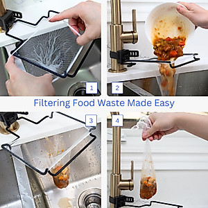 Homponent Kitchen Sink Drain Basket Food Catcher, Clog-Free, Mess-Free Drain Strainer Basket. Comes with 50 Pcs Disposal Filtering Mesh Bags for Kitchen Food Leftover.