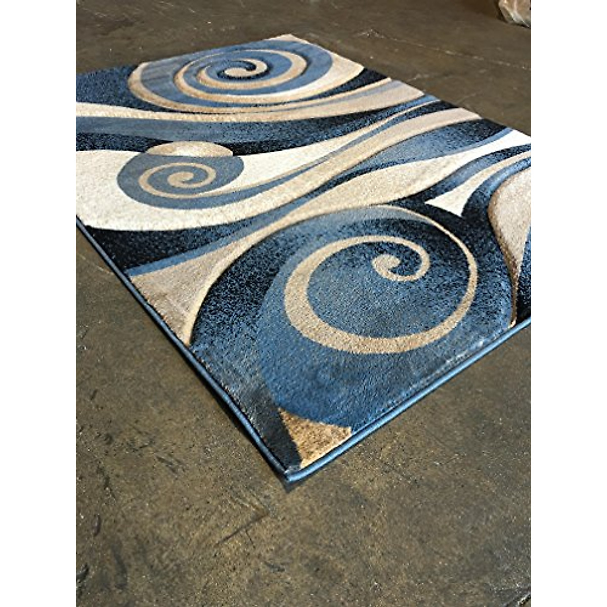 Modern Area Rug Blue Sculpture Design 258 (5 feet 2 inches x7 feet 1inch)