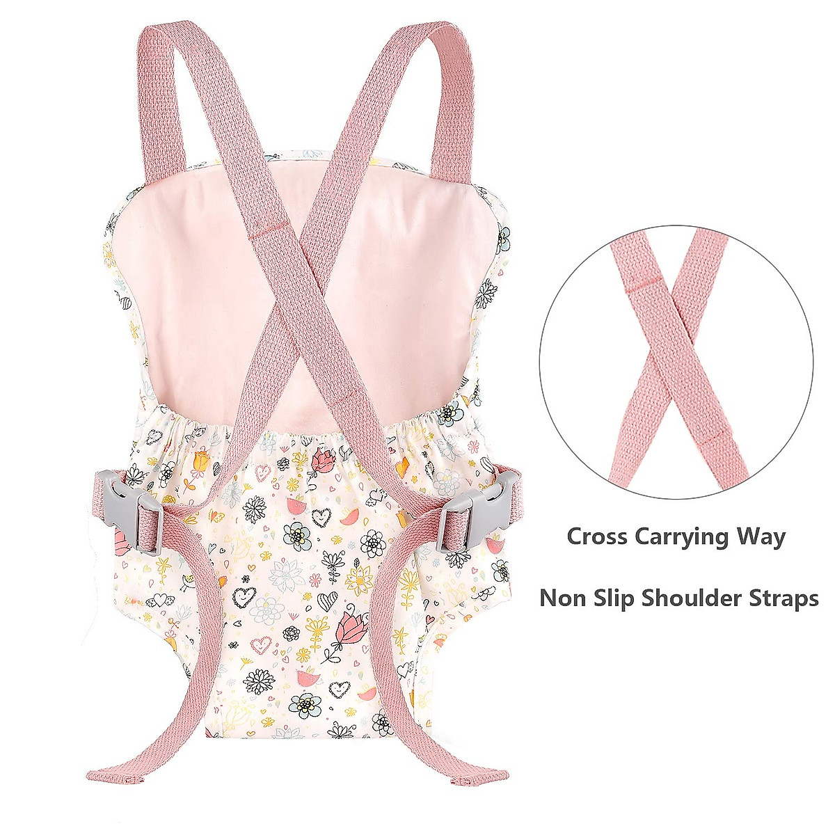 GAGAKU Doll Carrier Soft Cotton Front and Back Carrying with Adjustable Straps for Baby - Rose Garden