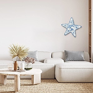 Bownew Resin Ocean Theme Wall Decor Hanging Coastal and Beach Style Wall Decorations for Bathroom Living Room and Outdoor Area, Starfish