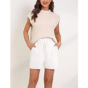 SCUSTY Summer Two Piece Sweater Sets for Women Trendy Lounge Sets Knit Crochet Pullover Top High Waist Short Pants Outfits(White-XS)