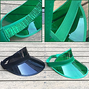 5 Pack Sun Visors Womens Uv Protection Poker Visor Sun Hats Cap Men Hat Reflective Sport Clear Transparent Golf Beach Party (Pure Green)