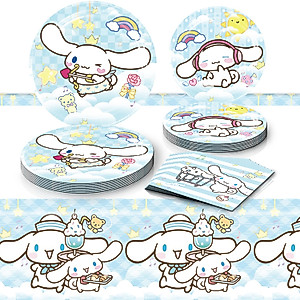 Cinnamoroll Birthday Decorations, 20 Plates, 20 Napkins and 1 Tablecover for Boys Girls Party Supplies