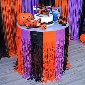 LOLStar Halloween Party Decorations 2 Pack Orange Purple and Black Wavy Metallic Tinsel Foil Fringe Table Skirts for Rectangle and Round Table, Perfect Table Decorations for Halloween Party