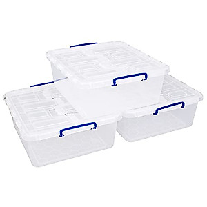 Really Useful Box Plastic Storage Box 31.5 Litre Clear Winged Lid (Pack of 3)