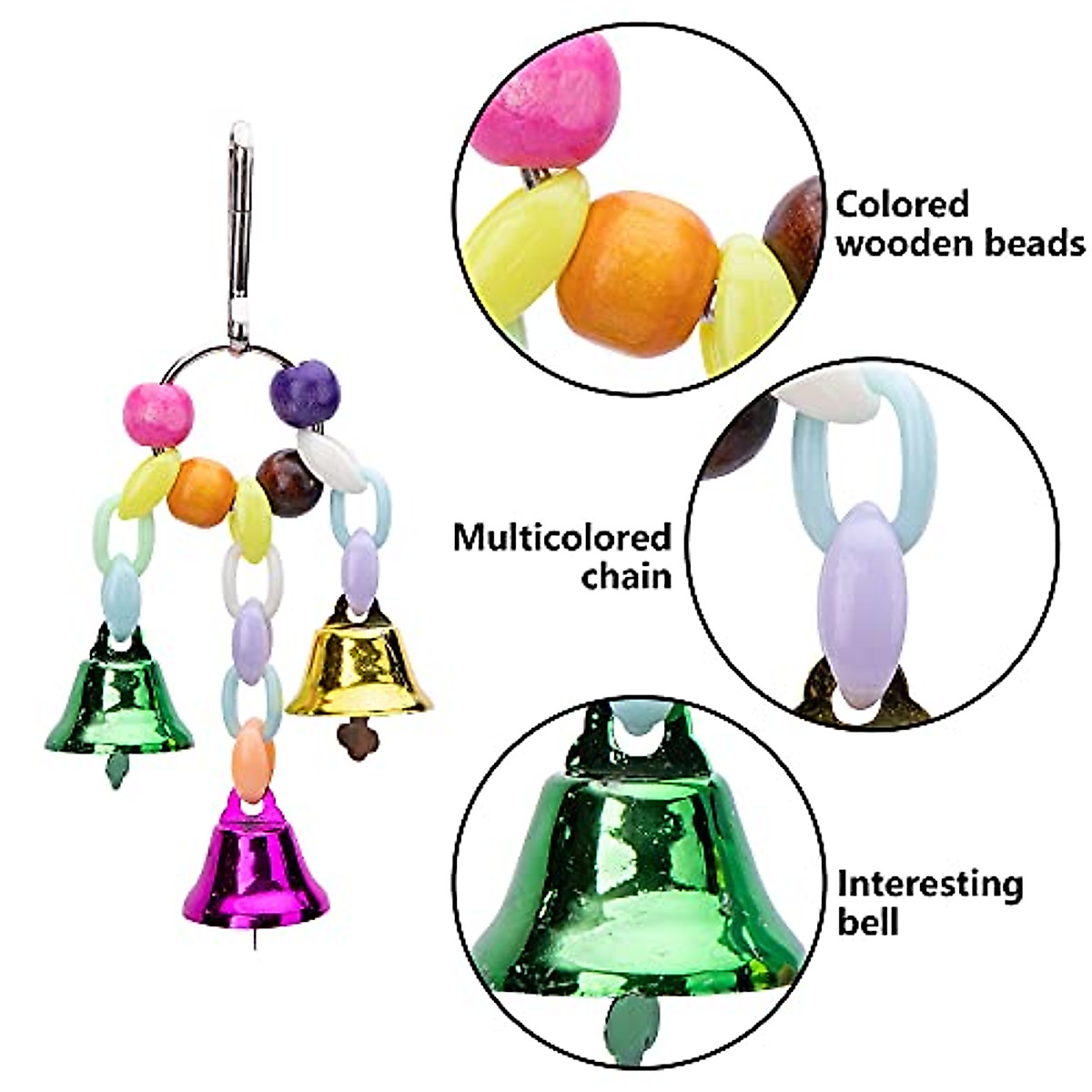 EBaokuup 10 Packs Bird Swing Chewing Toys- Parrot Hammock Bell Toys Parrot Cage Toy Bird Perch with Wood Beads Hanging for Small Parakeets, Cockatiels, Conures, Finches,Budgie,Parrots, Love Birds