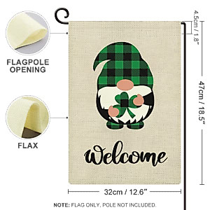 St Patrick Day Garden Flag Gnome Welcome Flag Vertical Double Sided House Flag Spring Holiday Burlap Rustic Yard Lawn Outdoor Decoration 12.5x18 Inch-L40
