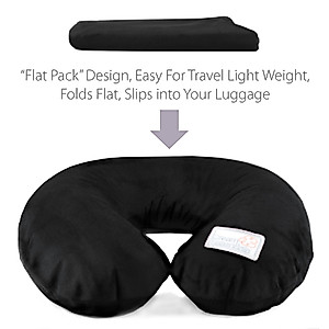 Wild Essentials Inflatable Travel Neck Pillow, U-Shape with Washable Soft Cover (Black)