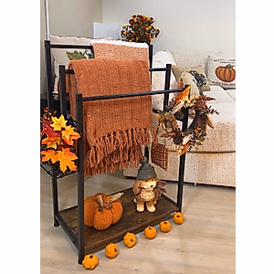 DolceNest 37.5" Blanket Rack Stand for Living Room - Quilt Racks Free Standing for Seasonal Decoration with Storage Basket & 3 Tier Towel Bar for Large Bathroom.