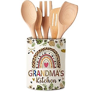 Rabbitable Gifts for Grandma Utensil Holder-Cooking Tools Mothers Day Grandma Gifts For Kitchen-Great Gifts for Grandma Modern Farmhouse Ceramic Utensil Crock with Non-slip mat for Christmas