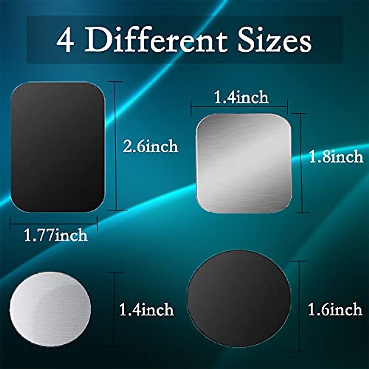 Vikeivty 12 Pack Mount Metal Plate for Phone Magnet with 4 Different Size Car Mount Holder Cradle with 3M Adhesive, Compatible with Magnetic Mounts (6 Rectangle and 6 Round), Black+Sliver