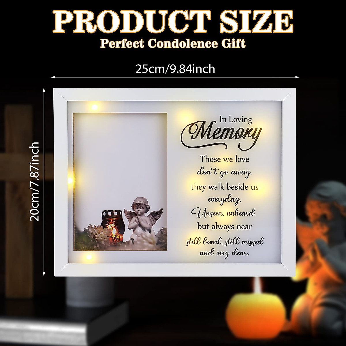Karenhi Loving Memory Sympathy Gift Memorial Gift Sympathy Gift for Loss of Loved One 8" x 10" LED Memorial Shadow Photo Box Fits 6 x 4 in Pictures Photos